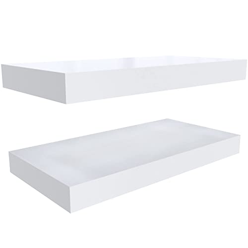 Ballucci Floating Shelves Set Extra Wide, 2-Pack 16" L Wood Wall Mounted Ledges with Invisible Brackets for Living Room, Bedroom, Bathroom, Kitchen, Nursery, 8" Deep - White