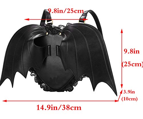 RainboSee Women Girl Punk Backpack Novelty Bat Wing Daypack Purse Gothic Lace Shoulder Heart Lolita Bag Black