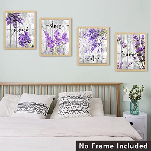 Purple Bathroom Decor Wall Art Set of 4(8" x 10"Canvas Wall Art Relax Soak Unwind Breathe Purple Blend Bathroom Flower Prints For Washroom Toilet Decor (Unframed)