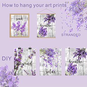 Purple Bathroom Decor Wall Art Set of 4(8" x 10"Canvas Wall Art Relax Soak Unwind Breathe Purple Blend Bathroom Flower Prints For Washroom Toilet Decor (Unframed)