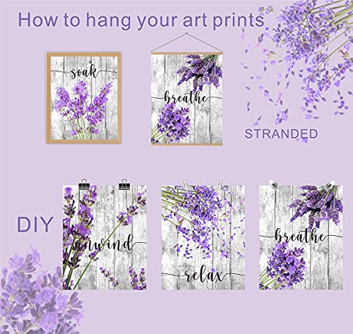 Purple Bathroom Decor Wall Art Set of 4(8" x 10"Canvas Wall Art Relax Soak Unwind Breathe Purple Blend Bathroom Flower Prints For Washroom Toilet Decor (Unframed)