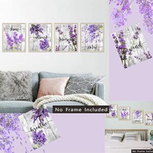 Purple Bathroom Decor Wall Art Set of 4(8" x 10"Canvas Wall Art Relax Soak Unwind Breathe Purple Blend Bathroom Flower Prints For Washroom Toilet Decor (Unframed)