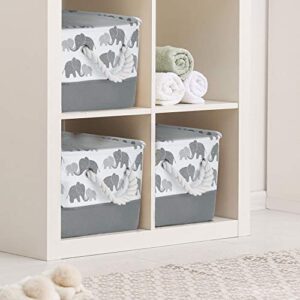 uxcell Storage Basket Bin Set 3 Pack, Fabric Storage Basket Foldable Bins with Elephant Pattern, Collapsible Organizer with Drawstring Cover for Home Bedroom Office Closet