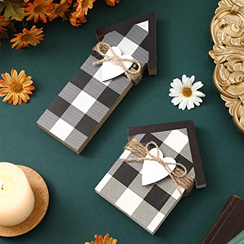 Jetec 2 Pieces Buffalo Plaid Decor Wooden House Shaped Block Sign, Farmhouse Buffalo Plaid Home Sign Tiered Tray Decor for Christmas Living Room Window Shelf Desk Office