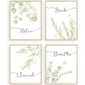 botanical plant bathroom decor wall art prints , unframed relax wall painting art, sage green wall art prints for bathroom, eucalyptus leaves watercolor wall posters, boho minimalist wall art, set of 4, 8″x10″