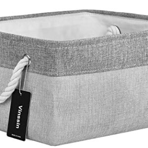 Large Canvas Grey basket, Foldable Fabric Storage Basket, Decorative Linen Closet Organizers, Storage Bins with Handles for Cupboards, Wardrobe, Shelves, Bathroom, Clothes, Toys, Towel (Light Grey/ Grey 1 pack)