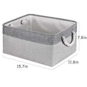 Large Canvas Grey basket, Foldable Fabric Storage Basket, Decorative Linen Closet Organizers, Storage Bins with Handles for Cupboards, Wardrobe, Shelves, Bathroom, Clothes, Toys, Towel (Light Grey/ Grey 1 pack)