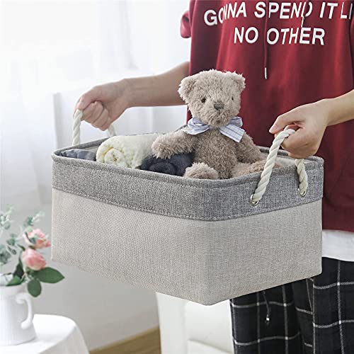 Large Canvas Grey basket, Foldable Fabric Storage Basket, Decorative Linen Closet Organizers, Storage Bins with Handles for Cupboards, Wardrobe, Shelves, Bathroom, Clothes, Toys, Towel (Light Grey/ Grey 1 pack)