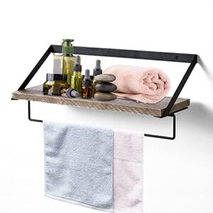 jcruban floating shelves wall mounted storage shelves with metal frame and towel holder rustic wood wall shelves for bedroom living room bathroom kitchen office