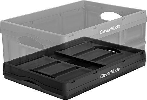 CleverMade - 8034119-21843PK 62L Collapsible Storage Bins with Lids, 3 Pack, Neptune Blue & 32L Collapsible Storage Bins - Durable Plastic Folding Utility Crates, Black, 3 Pack