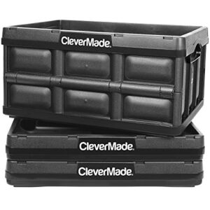 CleverMade - 8034119-21843PK 62L Collapsible Storage Bins with Lids, 3 Pack, Neptune Blue & 32L Collapsible Storage Bins - Durable Plastic Folding Utility Crates, Black, 3 Pack