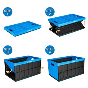 CleverMade - 8034119-21843PK 62L Collapsible Storage Bins with Lids, 3 Pack, Neptune Blue & 32L Collapsible Storage Bins - Durable Plastic Folding Utility Crates, Black, 3 Pack