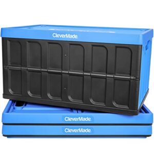 CleverMade - 8034119-21843PK 62L Collapsible Storage Bins with Lids, 3 Pack, Neptune Blue & 32L Collapsible Storage Bins - Durable Plastic Folding Utility Crates, Black, 3 Pack