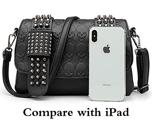 RainboSee Women Punk Skull Shoulder Top-Handle Bag Rivet Purse Handbag Chain Satchel Tote Black