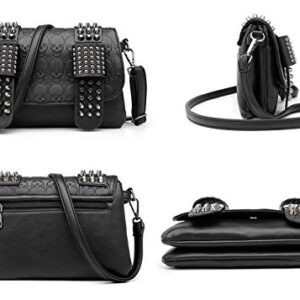 RainboSee Women Punk Skull Shoulder Top-Handle Bag Rivet Purse Handbag Chain Satchel Tote Black