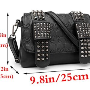 RainboSee Women Punk Skull Shoulder Top-Handle Bag Rivet Purse Handbag Chain Satchel Tote Black