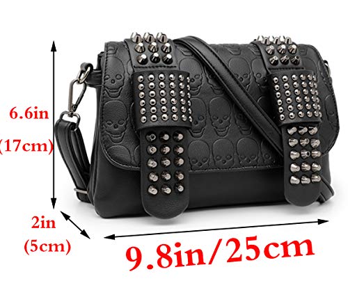 RainboSee Women Punk Skull Shoulder Top-Handle Bag Rivet Purse Handbag Chain Satchel Tote Black