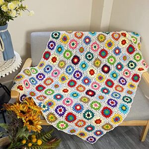 czqlww handmade crochet throw blanket granny blanket sweater style year round gift indoor outdoor travel accent throw for sofa comforter couch bed recliner living room bedroom decor 59″ x39″ (white)