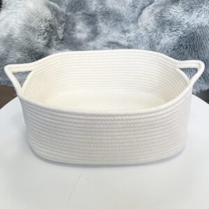 ABenkle Rope Basket, Small Storage Basket, Gift Basket, Rectangle Basket, Under Shelf Basket, Decorative Boho White Basket, Rope Woven Basket with Handle for Baby Dog Toy Egg Fruit Snack Towel Easter