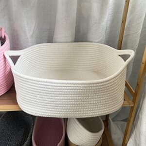 ABenkle Rope Basket, Small Storage Basket, Gift Basket, Rectangle Basket, Under Shelf Basket, Decorative Boho White Basket, Rope Woven Basket with Handle for Baby Dog Toy Egg Fruit Snack Towel Easter