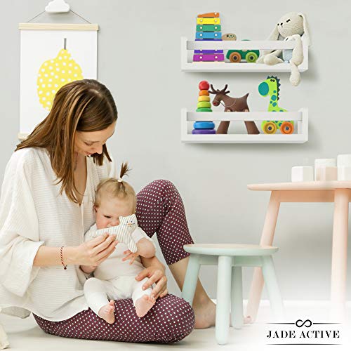 Jade Active Nursery Book Shelves - White Floating Bookshelf - Set of 2 Beautiful Floating Book Shelves for Kids Room - Nursery Decor, Bathroom or Baby Nursery