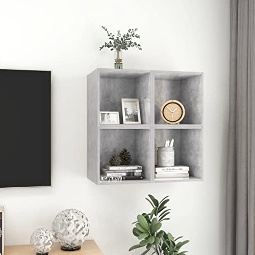 Queen.Y Floating Shelves Set of 4, Wall Mounted Cube Shelves with Cabinet, Wall Hanging Storage Shelves, Home Decor Furniture, Concrete Grey