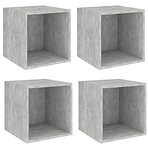 Queen.Y Floating Shelves Set of 4, Wall Mounted Cube Shelves with Cabinet, Wall Hanging Storage Shelves, Home Decor Furniture, Concrete Grey