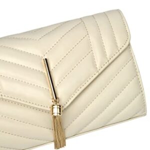 Genuine Leather Clutch Crossbody Bag Quilted Evening Bag for Women Fashion Shoulder Clutch Handbag with Chain - White