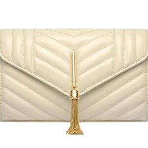 Genuine Leather Clutch Crossbody Bag Quilted Evening Bag for Women Fashion Shoulder Clutch Handbag with Chain - White