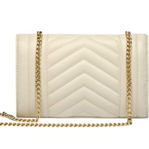 Genuine Leather Clutch Crossbody Bag Quilted Evening Bag for Women Fashion Shoulder Clutch Handbag with Chain - White