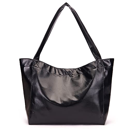 Women's Leather Tote Purses Designer Handbags Shoulder Bucket Tote Bag With Top Handles (Black 2)