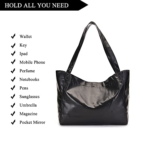 Women's Leather Tote Purses Designer Handbags Shoulder Bucket Tote Bag With Top Handles (Black 2)