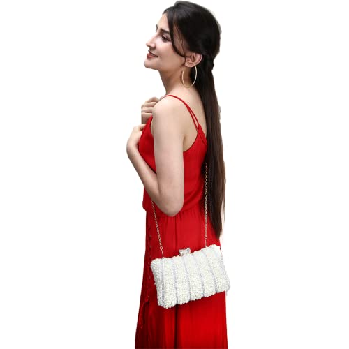 BESTYROCLY White Clutch Purses for Women Pearl Handbag Evening Bag for Bride Wedding Party