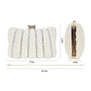 BESTYROCLY White Clutch Purses for Women Pearl Handbag Evening Bag for Bride Wedding Party