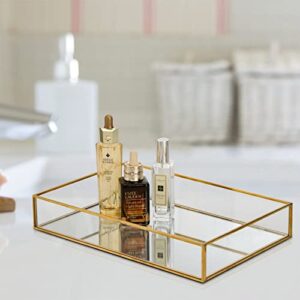 Lyellfe 2 Pack Perfume Trays, Gold Vanity Tray, Decorative Gold Mirror Tray, Non Slip Rectangular Perfume Tray for Jewelry, Bathroom, Coffee Table