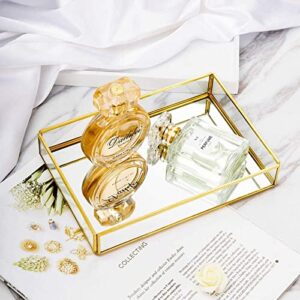 Lyellfe 2 Pack Perfume Trays, Gold Vanity Tray, Decorative Gold Mirror Tray, Non Slip Rectangular Perfume Tray for Jewelry, Bathroom, Coffee Table