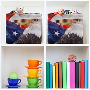 Foldable Storage Baskets,American Flag Eagle Storage Bins with Handles, Decorative Cloth Organizer Storage Boxes for Home|Office 15 x 11 x 9.5 in