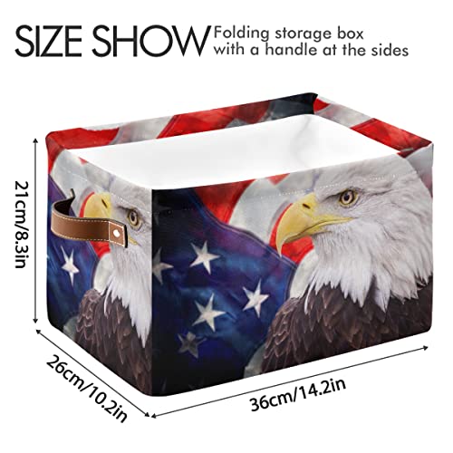 Foldable Storage Baskets,American Flag Eagle Storage Bins with Handles, Decorative Cloth Organizer Storage Boxes for Home|Office 15 x 11 x 9.5 in