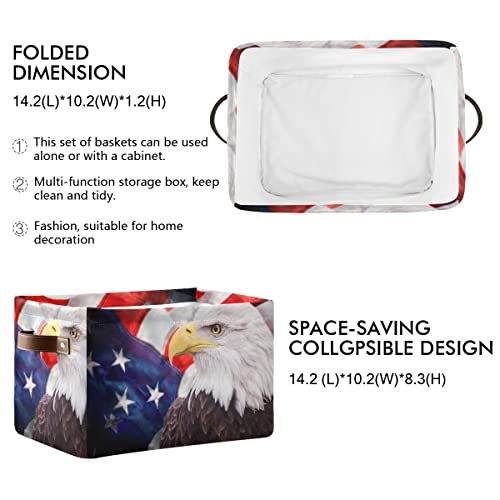 Foldable Storage Baskets,American Flag Eagle Storage Bins with Handles, Decorative Cloth Organizer Storage Boxes for Home|Office 15 x 11 x 9.5 in