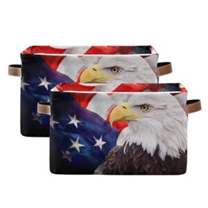 Foldable Storage Baskets,American Flag Eagle Storage Bins with Handles, Decorative Cloth Organizer Storage Boxes for Home|Office 15 x 11 x 9.5 in