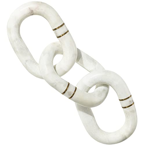 STRONA 13" White Marble Chain Link Decor with Brass Detail - Marble Decor, Coffee Table Decor, Bookshelf Decor, Rustic Farmhouse Shelf Decor, Modern Bedroom and Living Room Decorative Accent