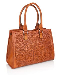 mauzari carlotta women’s extra large tooled leather tote (chestnut)