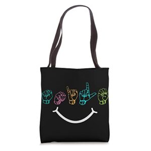 american sign language i asl i smile sign language tote bag