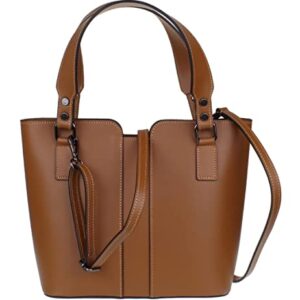 Girly HandBags Womens Plain Italian Genuine Leather Crossbody Tote Bag Tan