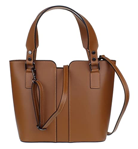 Girly HandBags Womens Plain Italian Genuine Leather Crossbody Tote Bag Tan