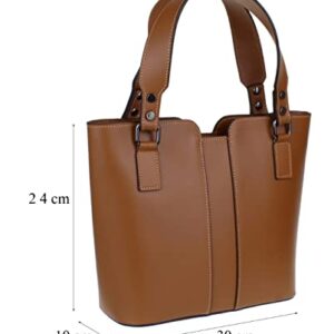 Girly HandBags Womens Plain Italian Genuine Leather Crossbody Tote Bag Tan