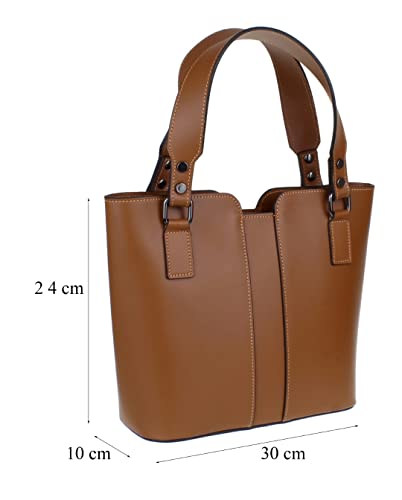 Girly HandBags Womens Plain Italian Genuine Leather Crossbody Tote Bag Tan