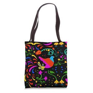 mexican bird flowers embroidery vintage floral otomi art tote bag