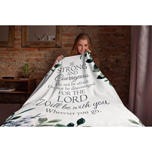 Prayer Blanket Throw with Scripture Bible Verse- Be Strong and Courageous Joshua 1:9, Religious Gift for Women Men Christian Spiritual Healing Blanket Home Bed Couch Teen Size 50"x60" Flower