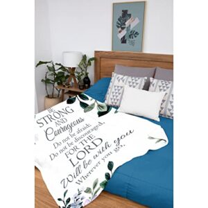 Prayer Blanket Throw with Scripture Bible Verse- Be Strong and Courageous Joshua 1:9, Religious Gift for Women Men Christian Spiritual Healing Blanket Home Bed Couch Teen Size 50"x60" Flower